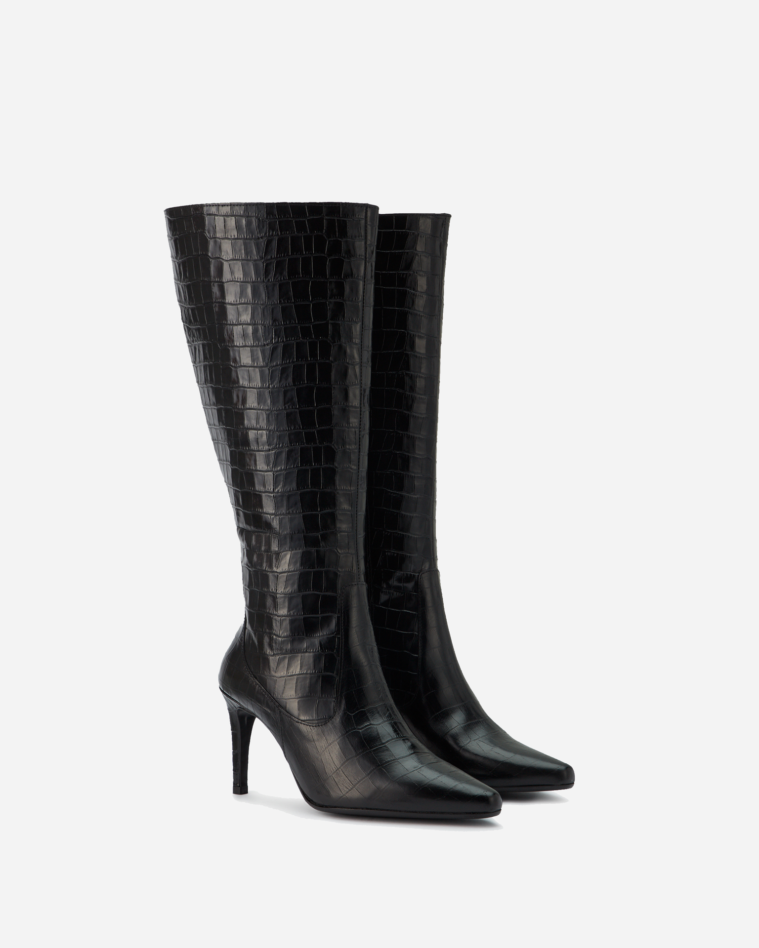 Freya Knee High Boots in Black Croc – DuoBoots