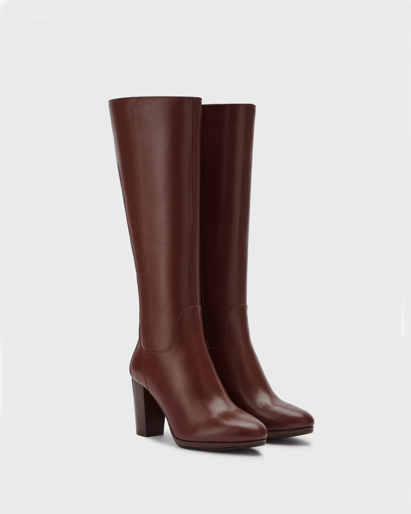 Belmore Brown Leather Knee High Heeled Boots | DuoBoots