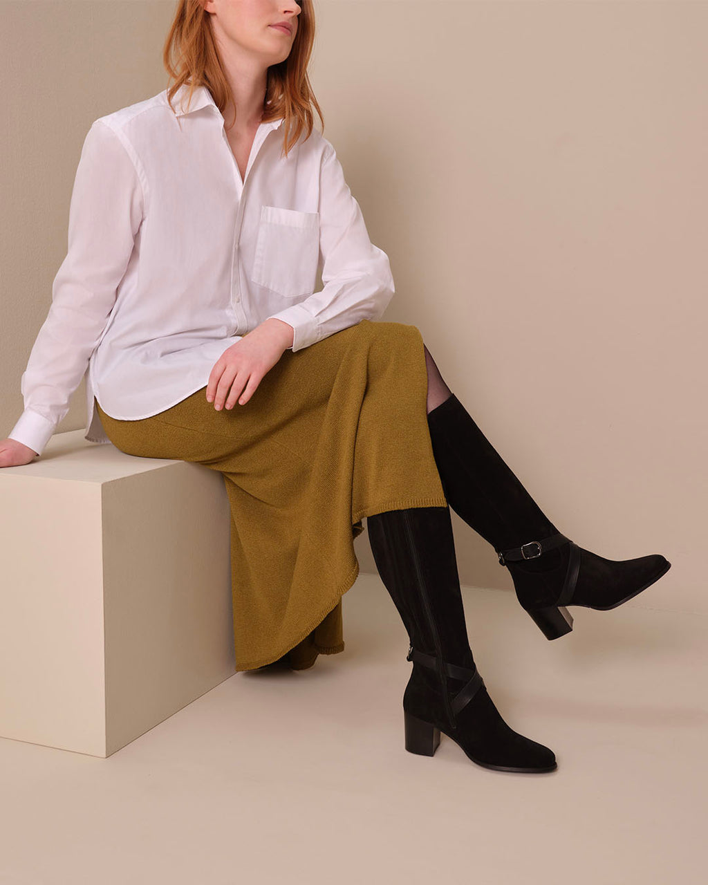Easton Black Suede Knee High Heeled Boots | DuoBoots