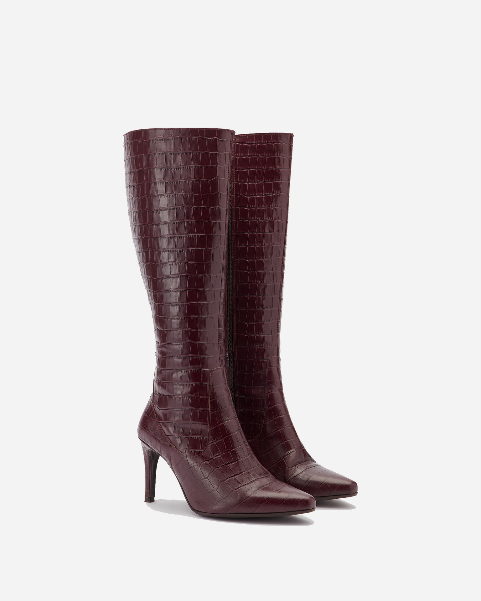 Freya Knee High Boots in Burgundy Croc – DuoBoots