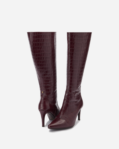Freya Knee High Boots in Burgundy Croc – DuoBoots