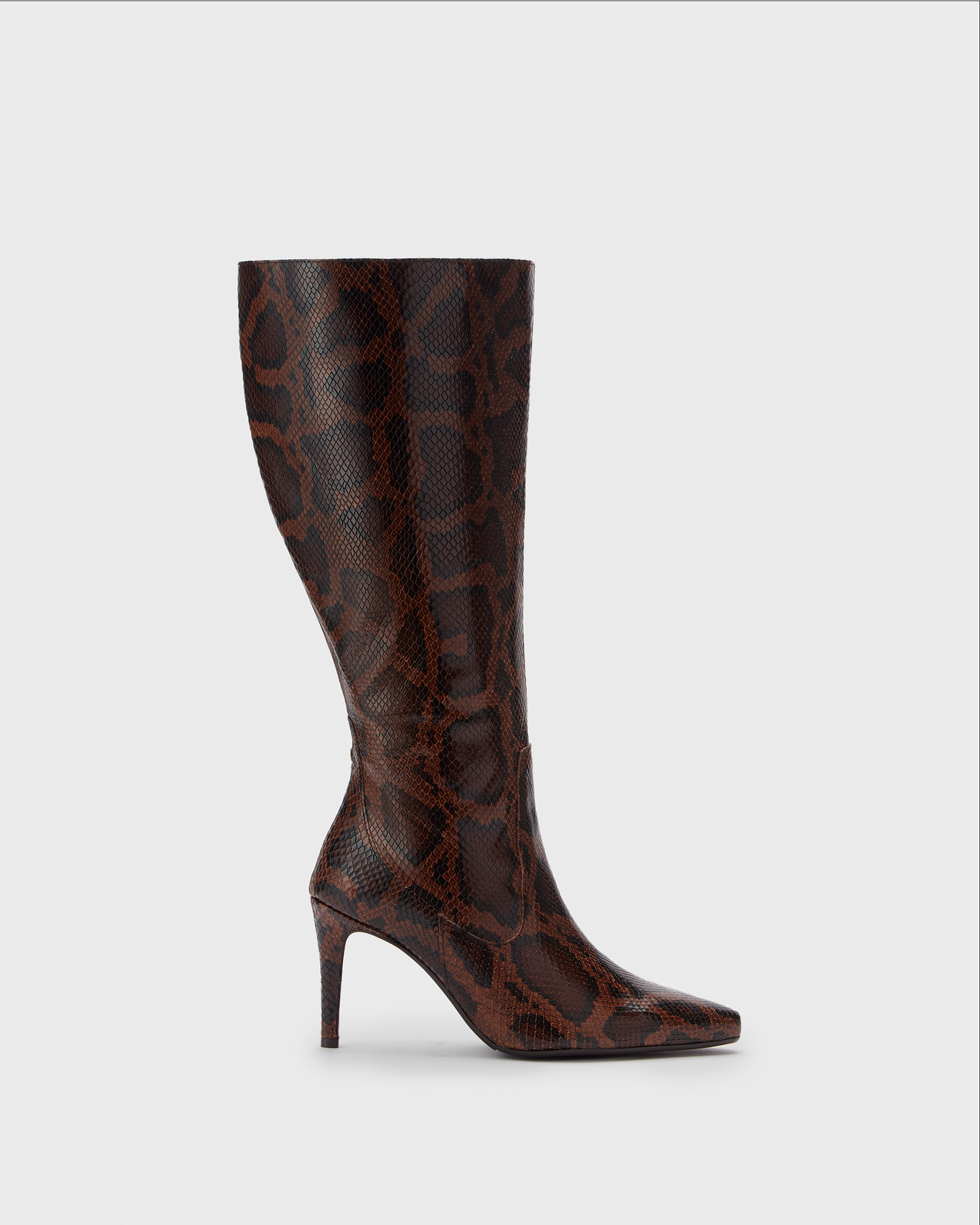Freya Brown Snake Knee High Stilleto Boots |DuoBoots