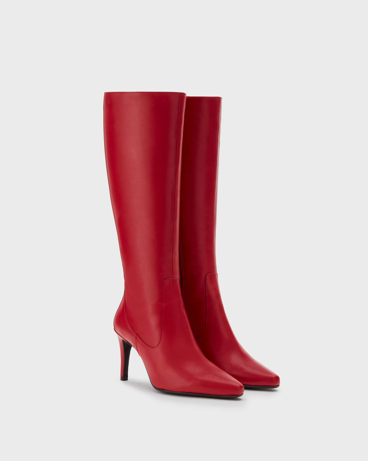 Freya Red Leather Knee High Stiletto Boots | DuoBoots